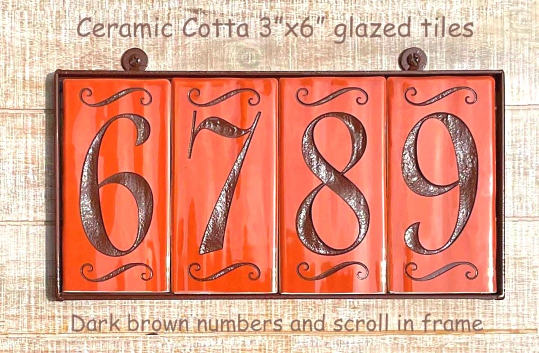 House Number Tiles, Ceramic Terracotta Color, Glazed, Address Sign ...