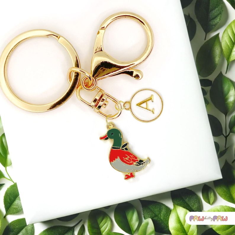Cute Enamel Keychain Mallard Duck Green Head Monogram Custom Initials-k ...