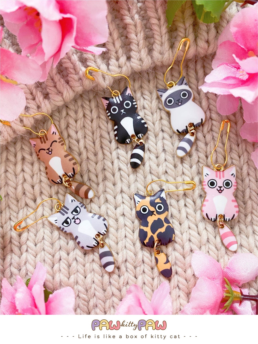 Sta-003-kawaii Cat Knitting Markers Set for Knitting, Neko Markers, Cat ...