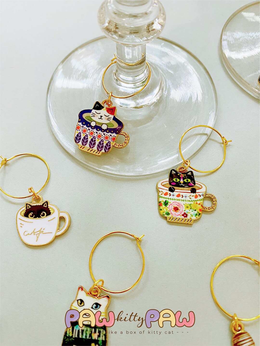 Le-wn-001-p002-cat Wine Glass Charm Set 10 Cat Lover Gift & Pop Art Cat ...