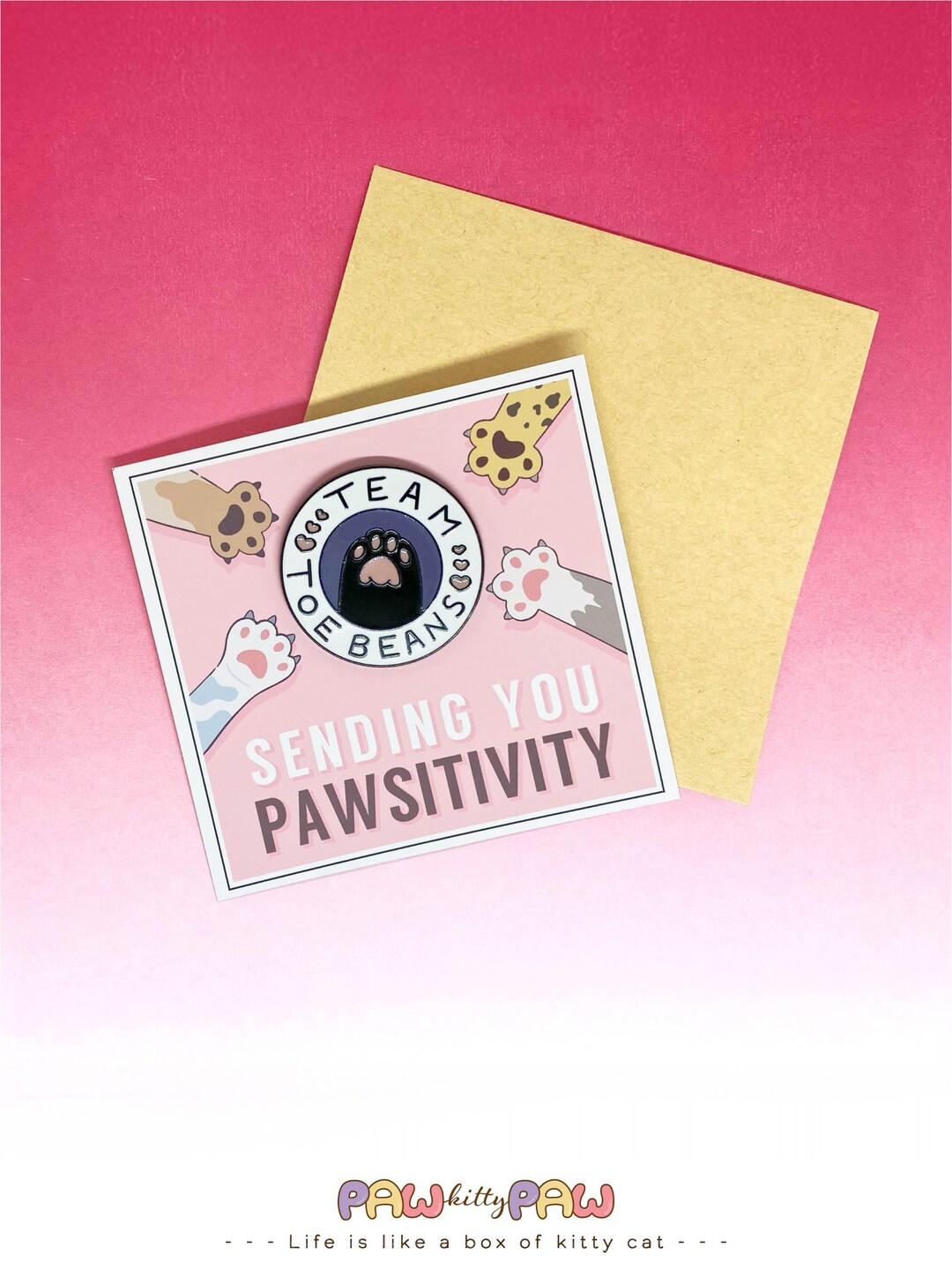Toe Bean Team Cat Enamel Pin & Greeting Card Set, Toe Bean Team Brooch ...