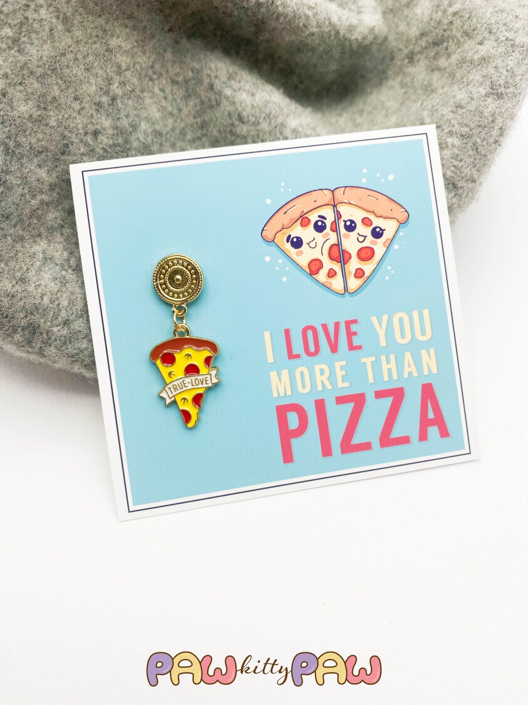 PC02-003-I Love You More Than Pizza Card & Enamel Pin – Cute Kawaii ...