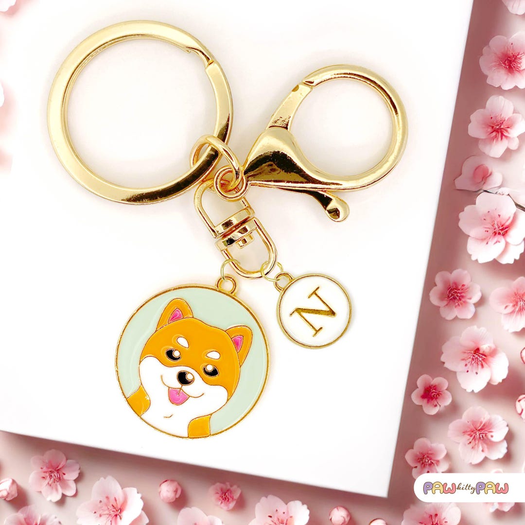 Shiba Inu Dog Keychain Cute Puppy Face Gold Keyring Mint Green ...