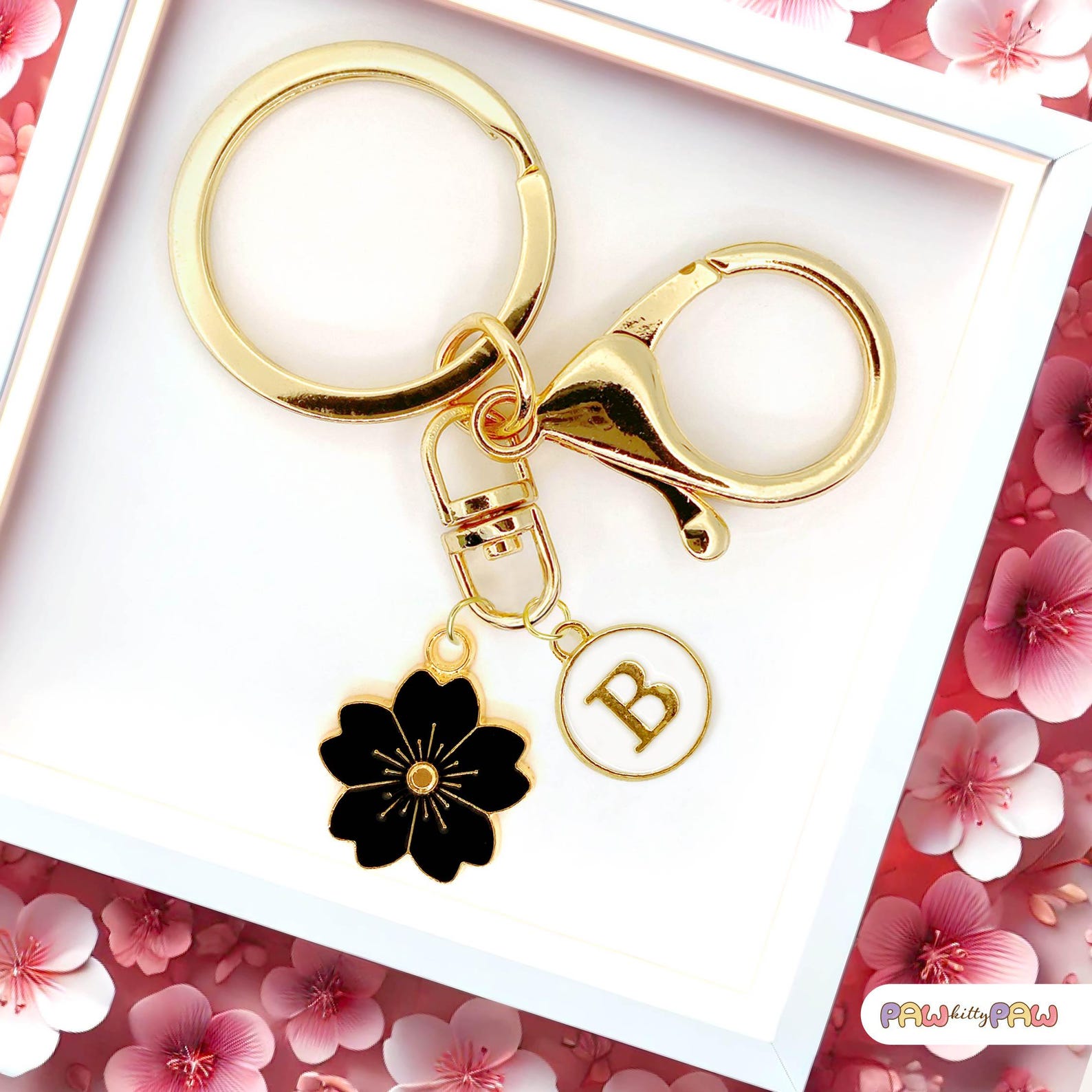 Black Sakura Cherry Blossom Keychain – Elegant Japanese Flower Charm ...