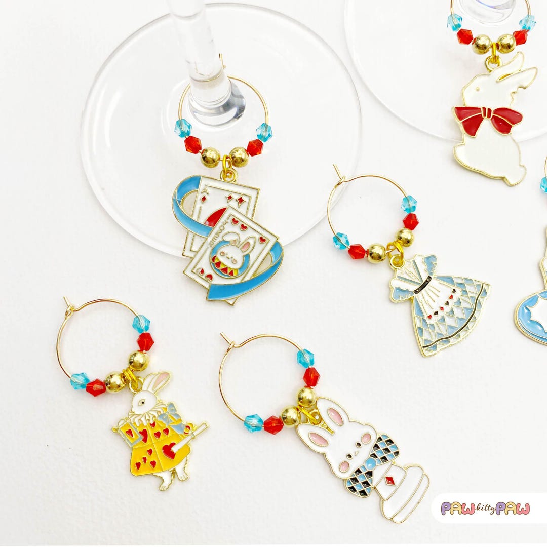 Alice in Wonderland Wine Glass Charms – Enamel Tea Party Drink Tags ...