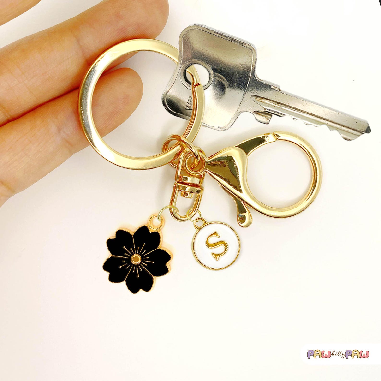 Black Sakura Cherry Blossom Keychain – Elegant Japanese Flower Charm ...