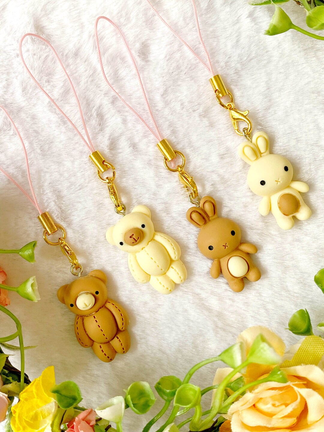 Kawaii Bunny and Teddy Bear Charms Cute Kuma Usagi Keychain - Etsy