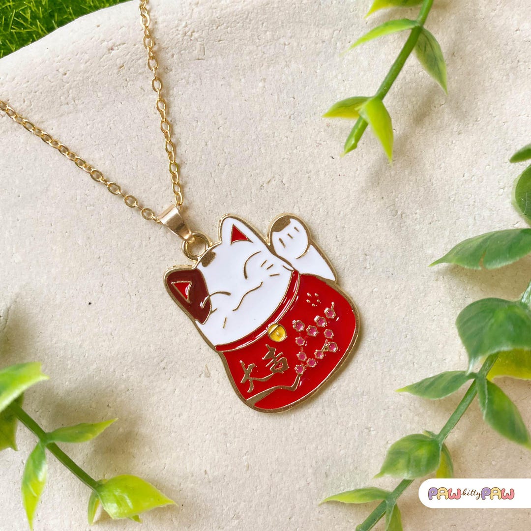 Lucky Maneki Neko Red Pendant Necklace Kawaii Cat Jewelry for Cat ...
