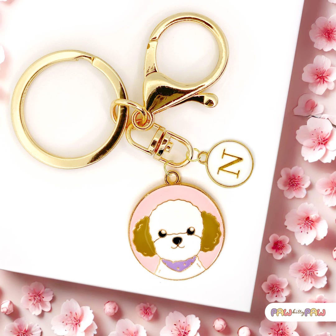 Poodle Dog Keychain Cute Puppy Face Charm Pink Background Gift for Dog ...