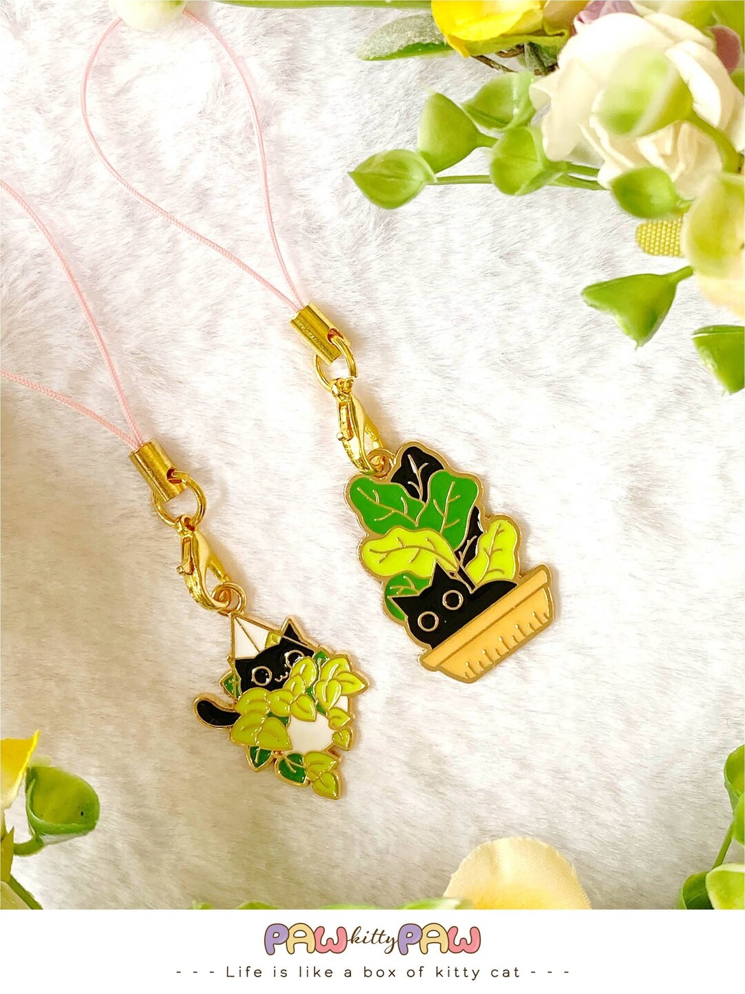 Pca-008-cat Phone Chain, Kawaii Phone Charm, Cat Pendant, Black Cat ...