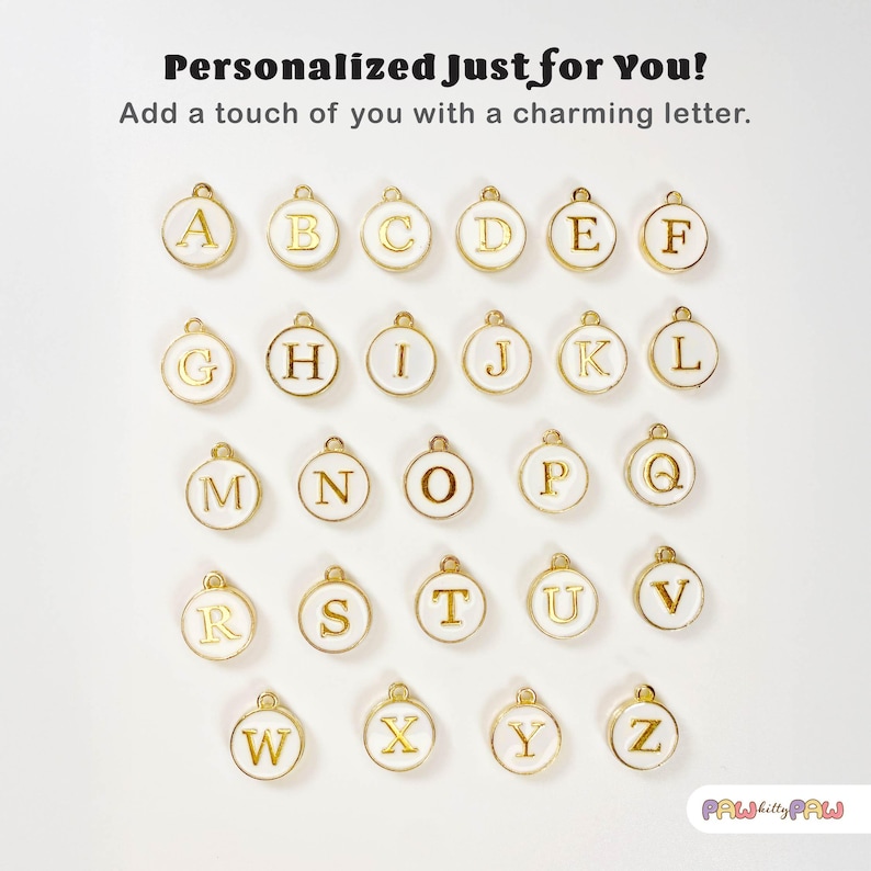 White Cat Phone Charm With Personalized Letter – Kawaii Kitty Keychain ...