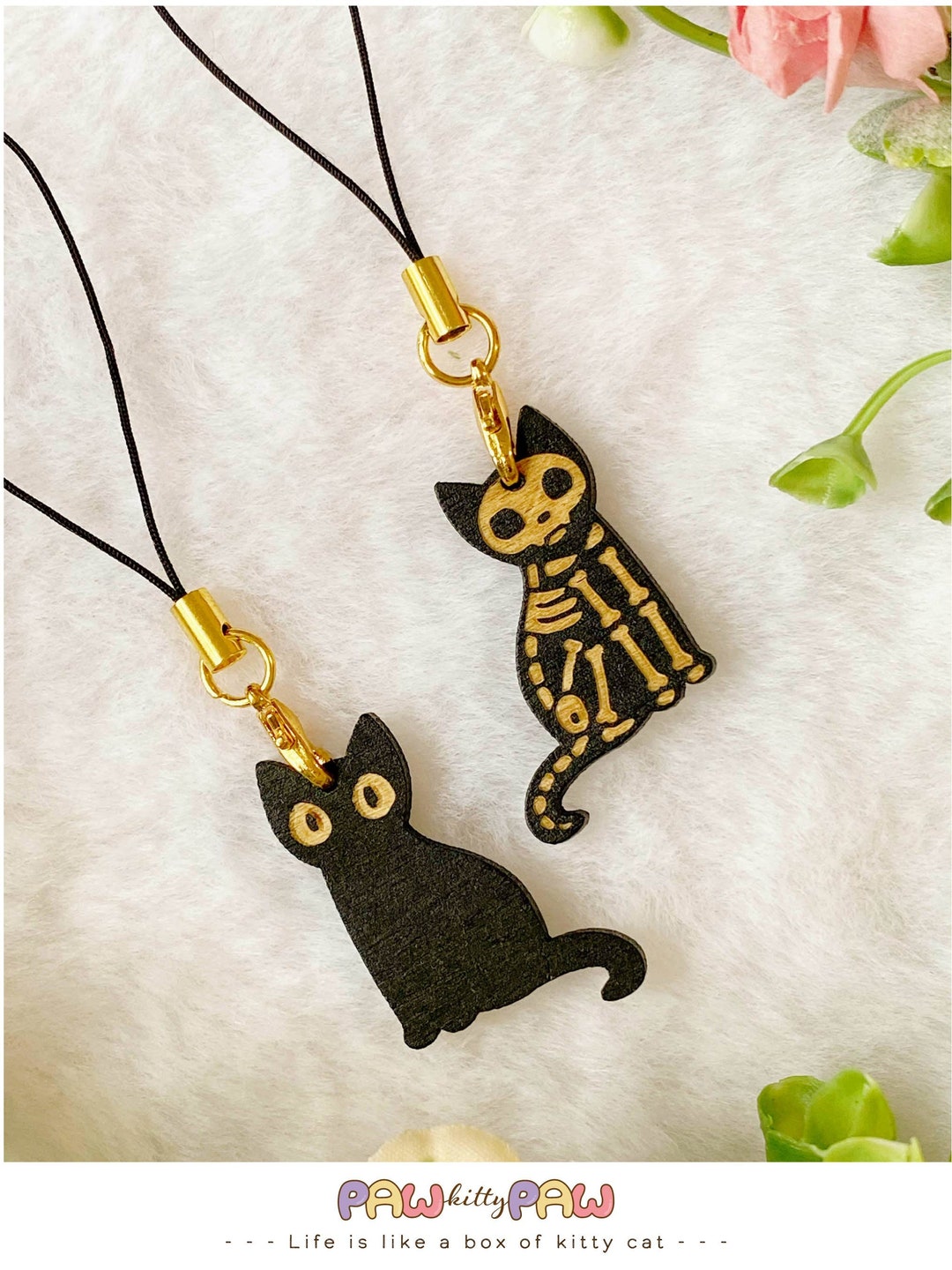 Pca-011-black Cat Phone Chain, Y2K Kawaii Phone Charm, Cute Cat Pendant ...