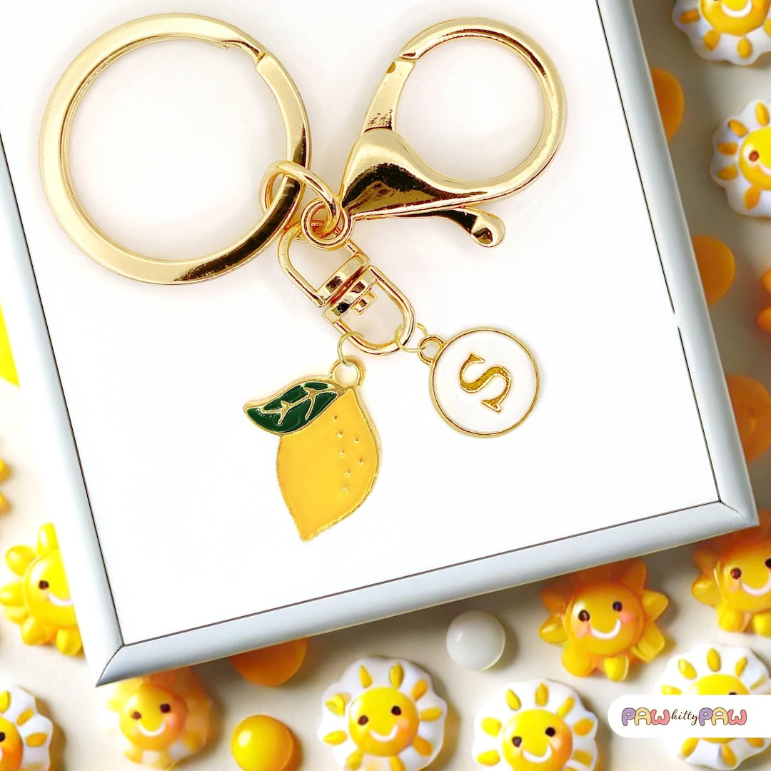 Lemon Fruit Keychain With Yellow Citrus Charm and Green Leaf Cute ...