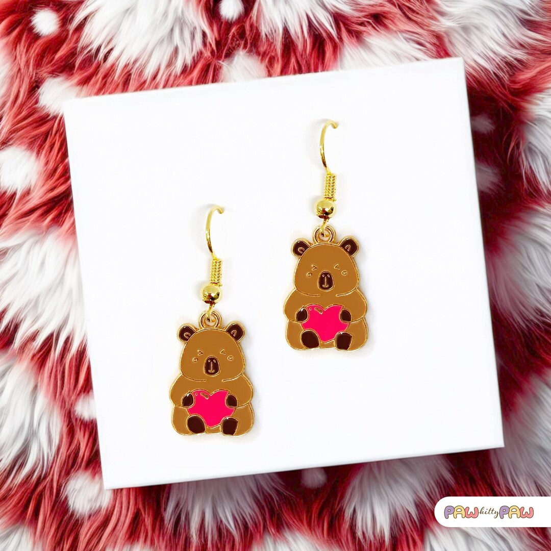 Capybara Enamel Earrings: Cute Kawaii Animal Jewelry-era-a134-1 - Etsy