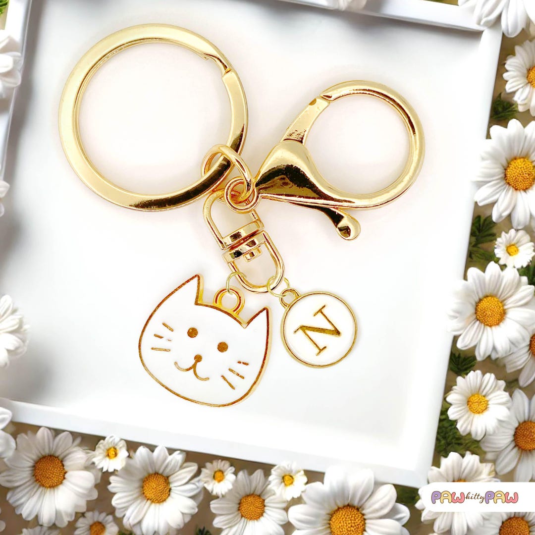 White Cat Face Keychain Cute Smiling Cat Charm Personalized Bag Clip ...