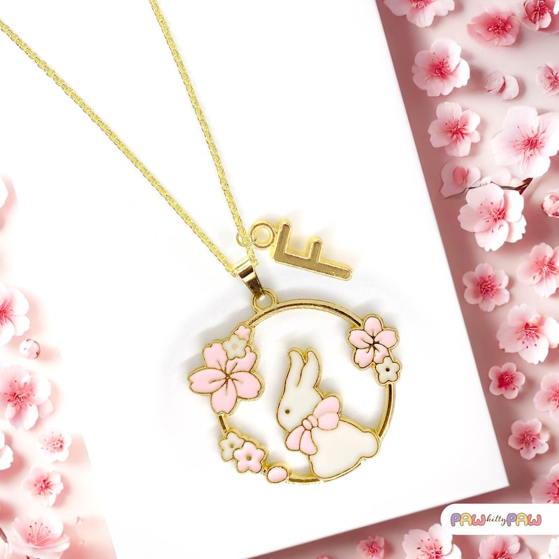 Pink Bunny Crystal Necklace - Etsy UK