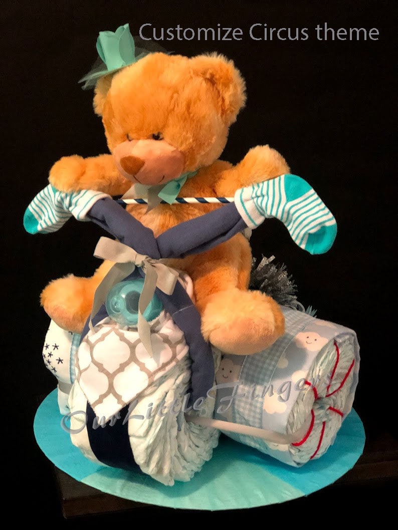 Bear Diaper Cake, Boy Diaper Cake, Motorcycle Diaper Cake, Unisex ...