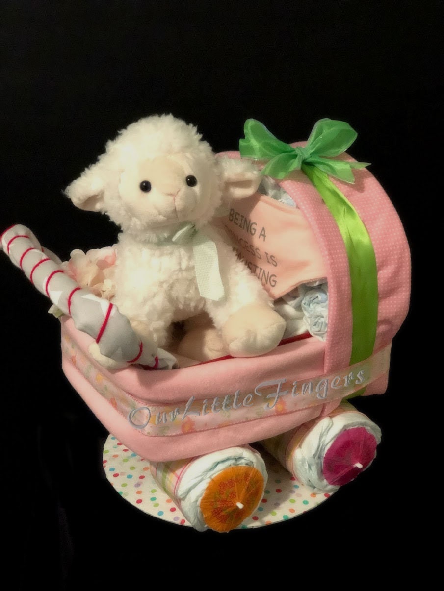 Stroller Diaper Cake, Baby Diaper Cake, Girl Diaper Cake, Baby Carriage ...