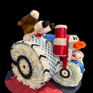Tractor Diaper Cake, Baby Diaper Cake, Unisex Girl Boy Neutral Diaper ...