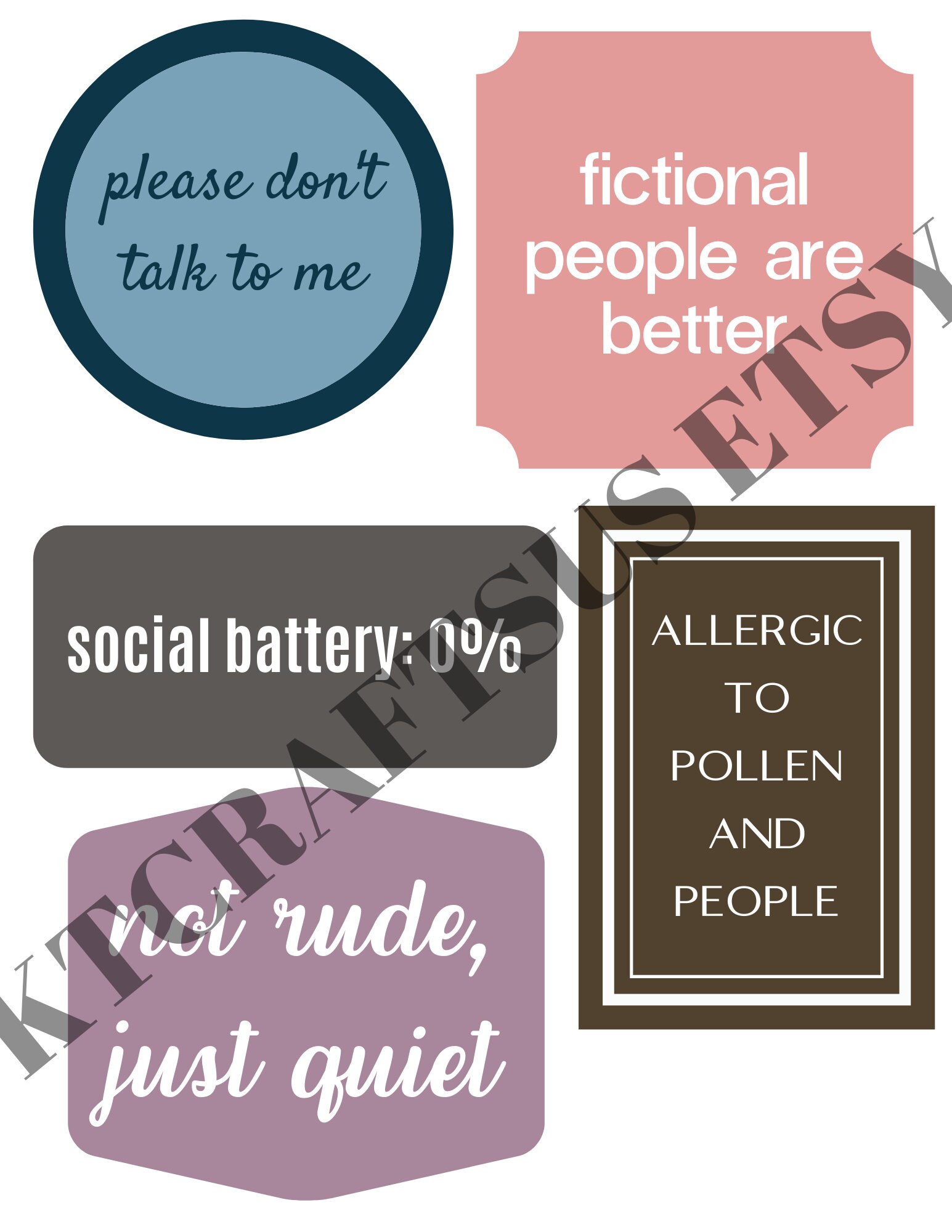 PRINTABLE Large Introvert Sticker Sheet - Quiet People - 5 Jumbo ...