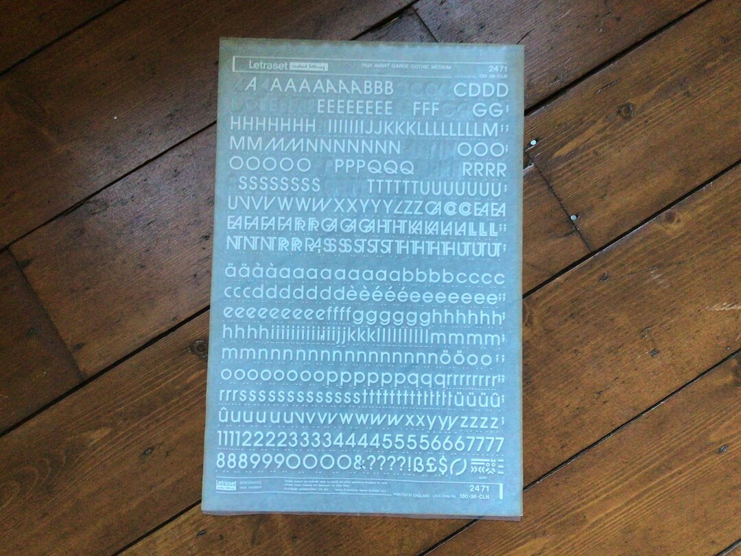 Vintage Letraset 2471 White Dry Transfer Sheet: 36pt Avant Garde Gothic ...
