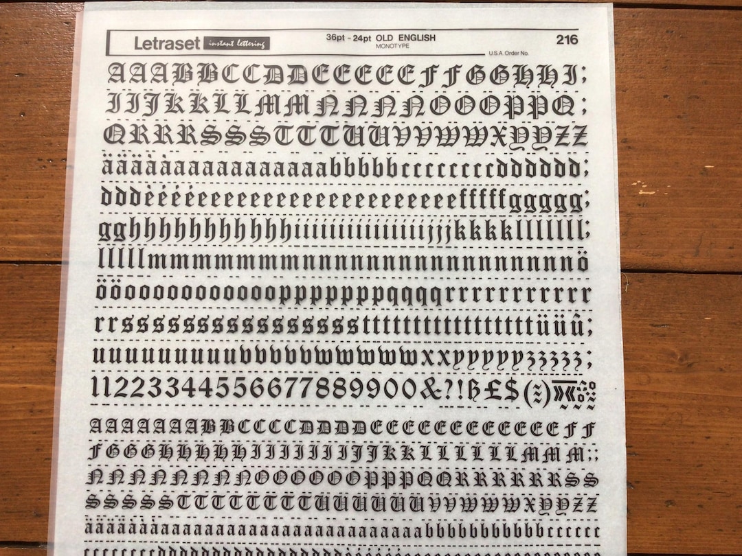 Vintage Letraset Dry Transfer Sheet: Old English Font, 24/36pt - Etsy