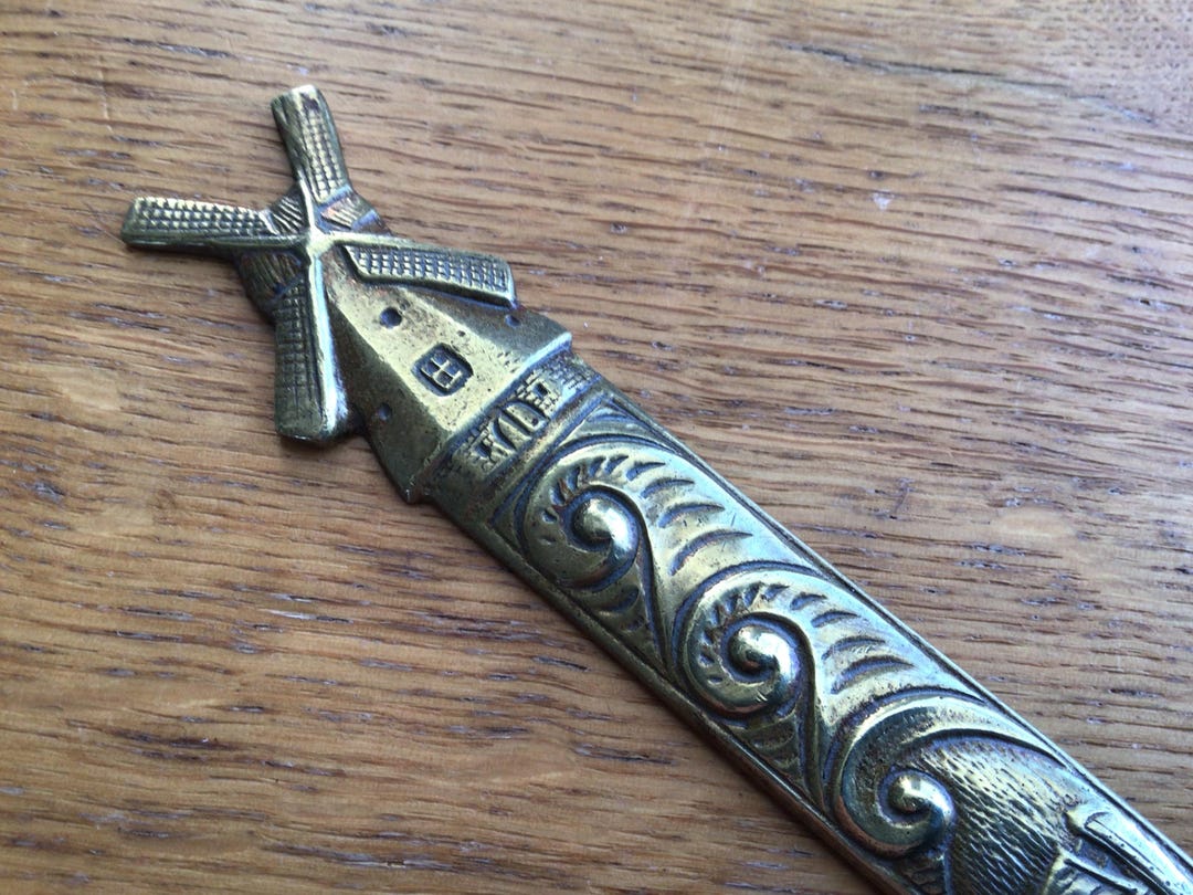 Vintage Embossed Windmill Brass Letter Opener: Figural Desk Accessory ...