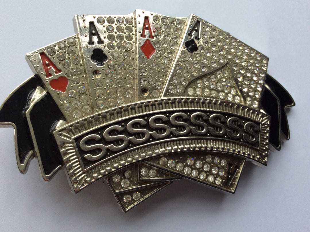 Vintage Metal Four Aces Belt Buckle Raised Relief Nine S Four of a Kind ...