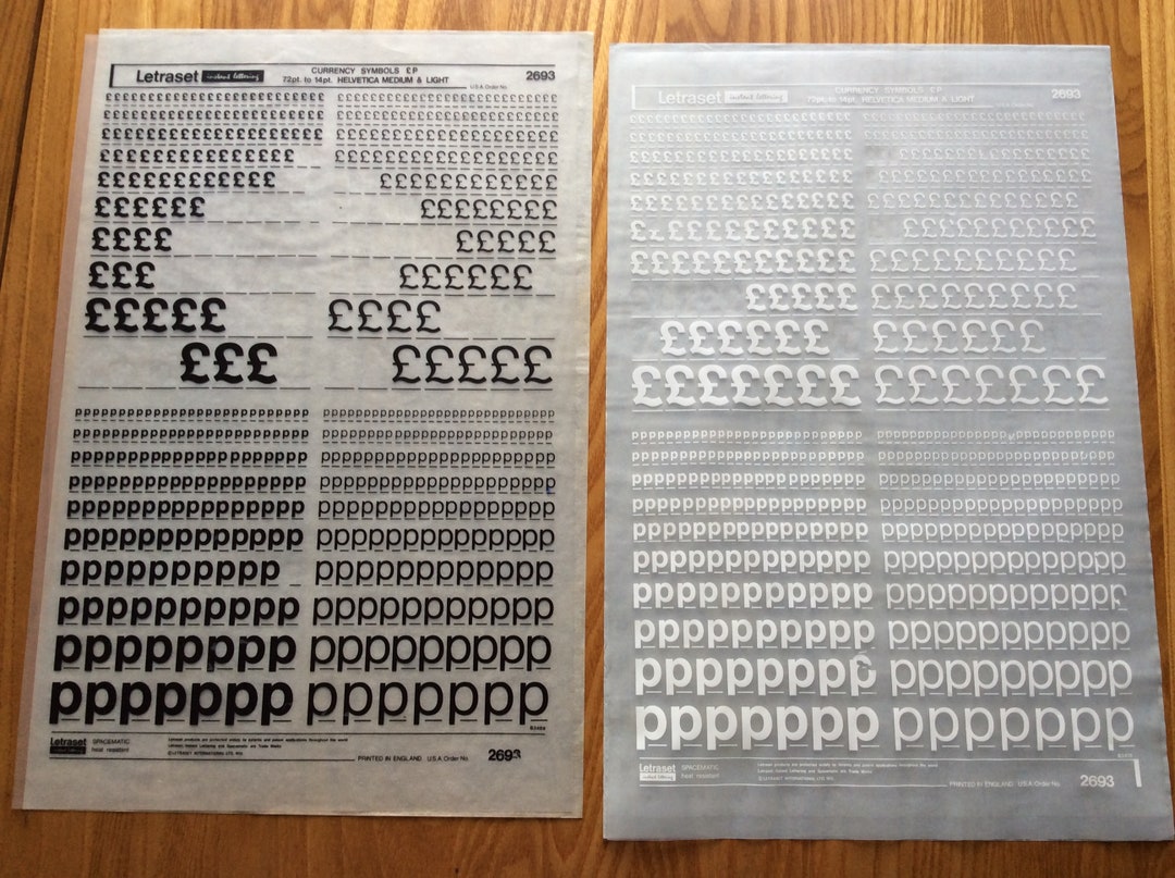 Printed in England Vintage Letraset Dry Transfer 72pt to 14pt Helvetica ...