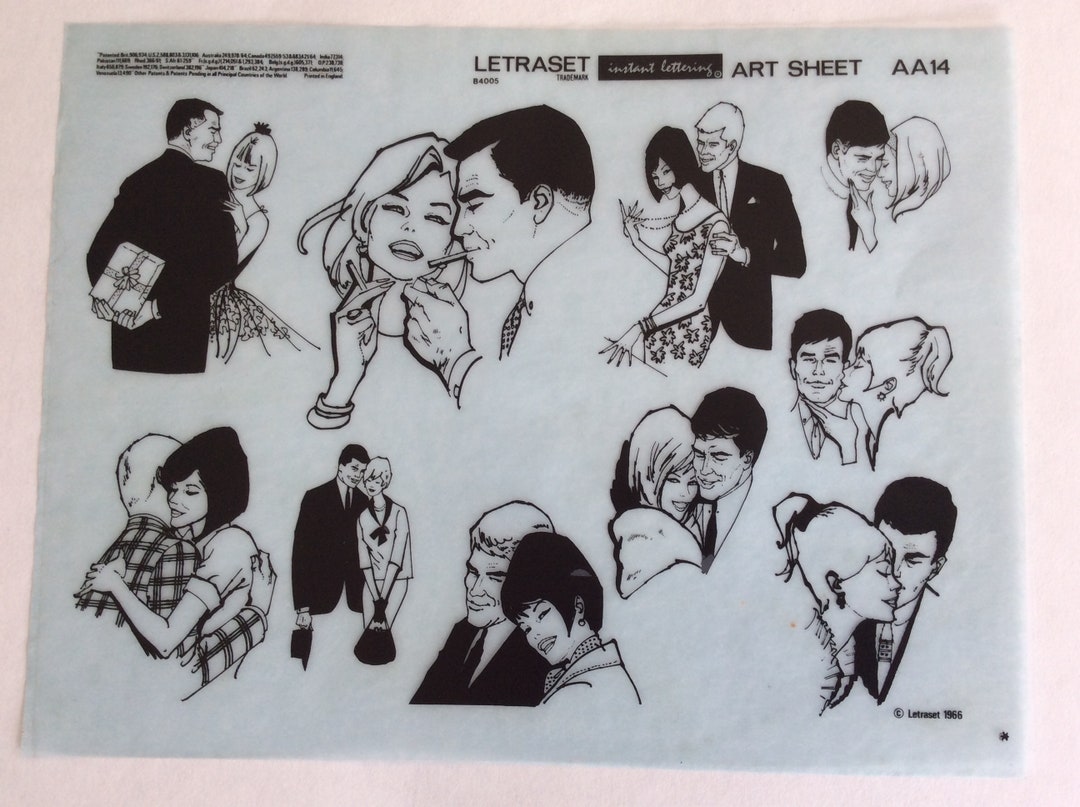 Vintage Letraset Art Sheet AA14 Dry Transfer 10 Couples - Etsy