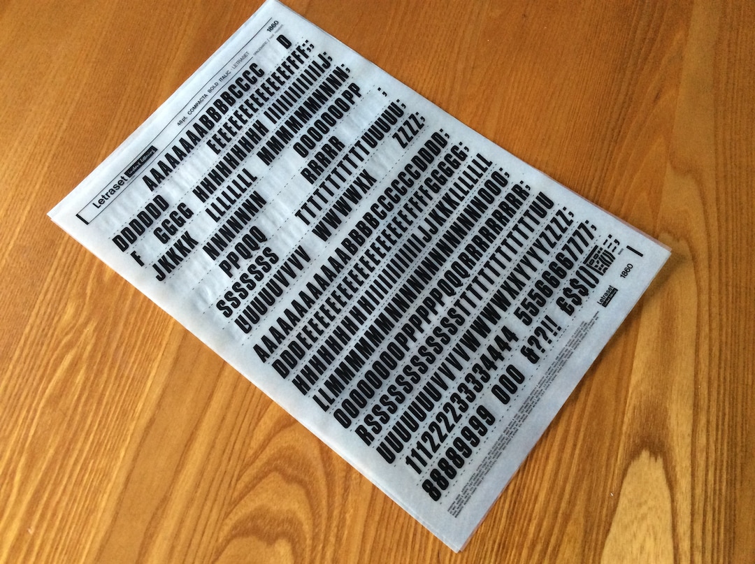 Vintage Letraset Dry Transfer Instant Lettering Sheet 1860 48pt Italic ...