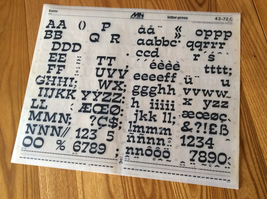 Vintage Dry Transfer Letter Press Mecanorma Polyvroom Estro Nebiolo 43 ...