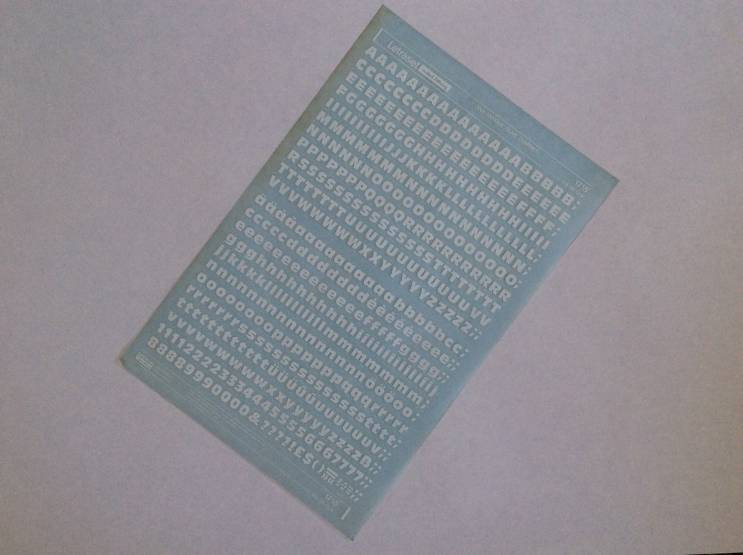 Printed in England Vintage Letraset Dry Transfer Sheet Bold White 30pt ...