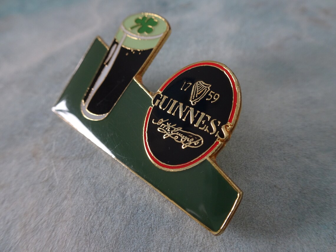 Guinness Pint Shape Shamrock Pin Badge Clover Pinback | Etsy