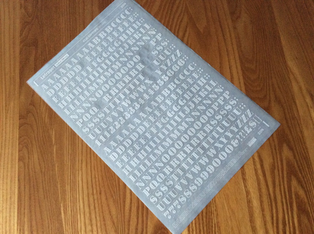 Vintage Letraset Dry Transfer White Instant Lettering Sheet 2374 42pt ...