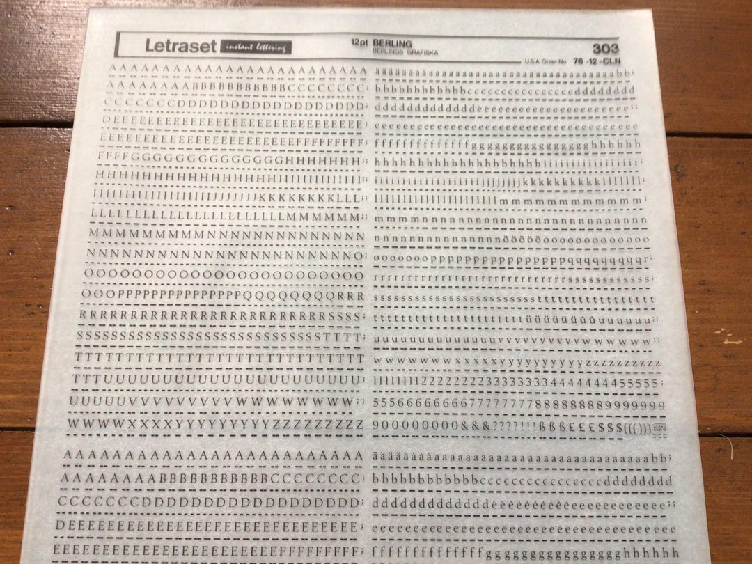 Vintage Letraset Dry Transfer Sheet: 12pt Berling Font, Unused - Etsy