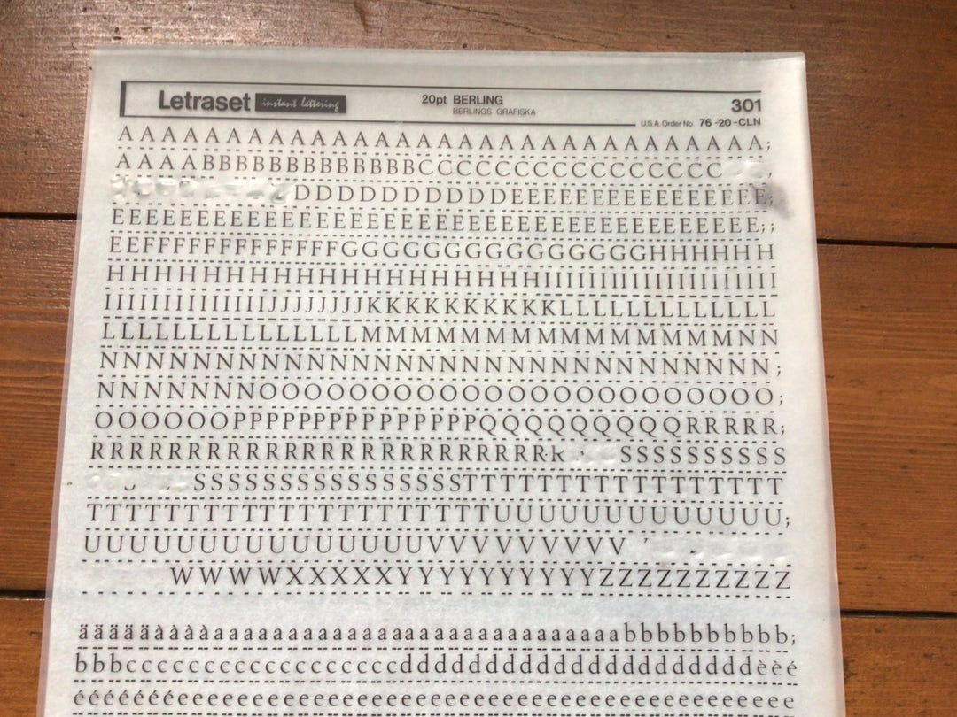 Vintage Full Used Letraset Dry Transfer Sheet Black Upper Lowercase ...