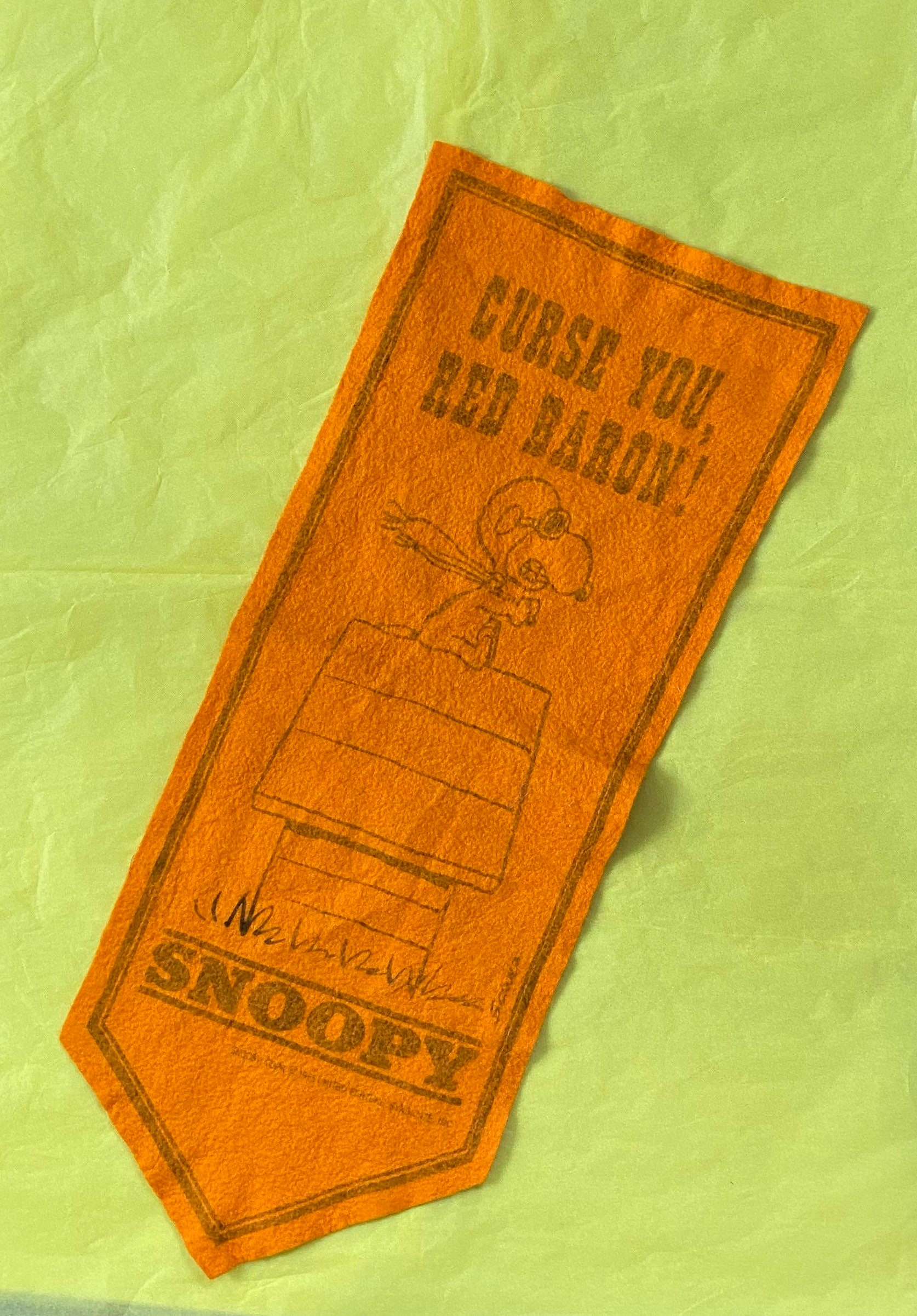 Rare Vintage Snoopy Peanuts Felt 'curse You, Red Baron' Orange Pennant ...