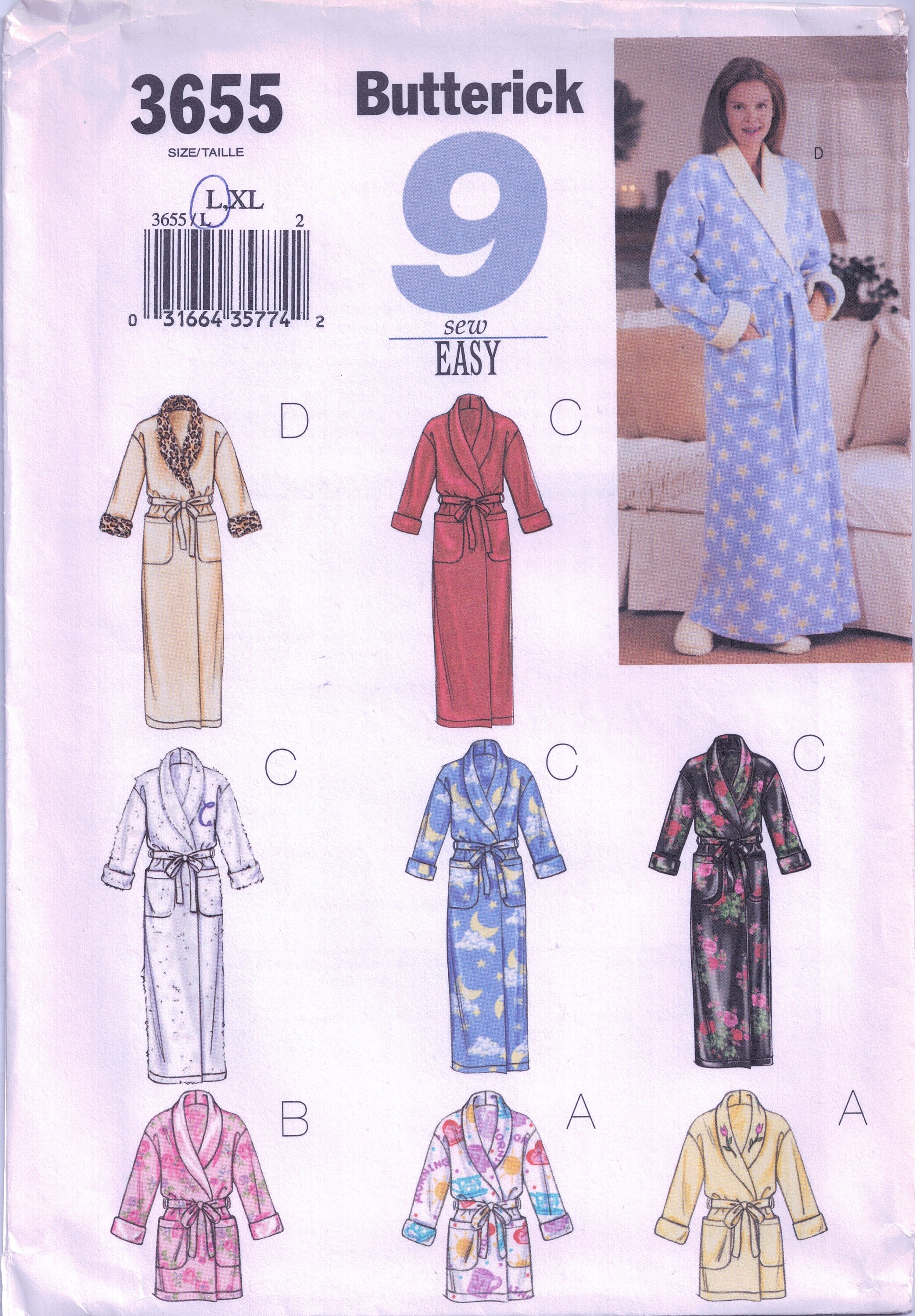 Butterick 3655 Womens Robes: Long Shawl Collar Wrap Robe - Etsy