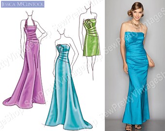 Simplicity 2400 Minimalist Evening Gown: Strapless Fit and Flare Full ...