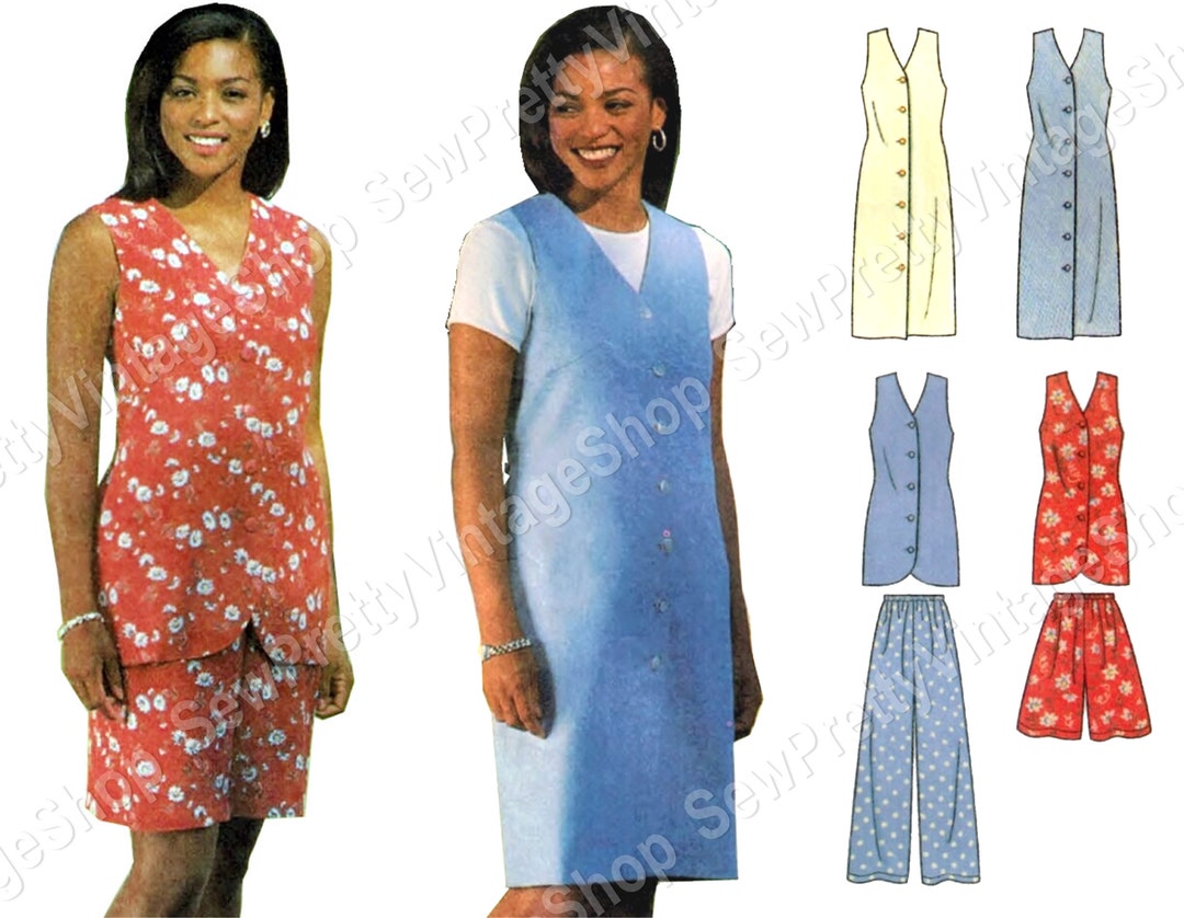Simplicity 7043 90s Summer Clothes: Sleeveless Button Front Jumper ...
