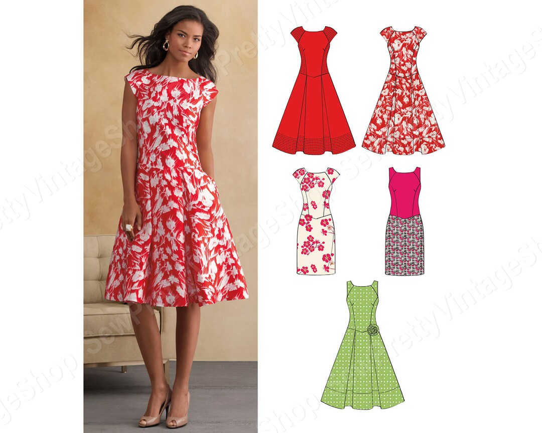 New Look 6094 Drop Waist Dresses: Fitted or Fit and Flare Dress Sewing ...