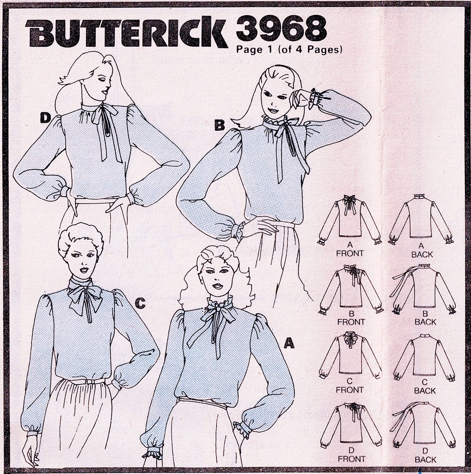 Butterick 3968 80s Modest Blouses: High Neck Asymmetrical Tie - Etsy