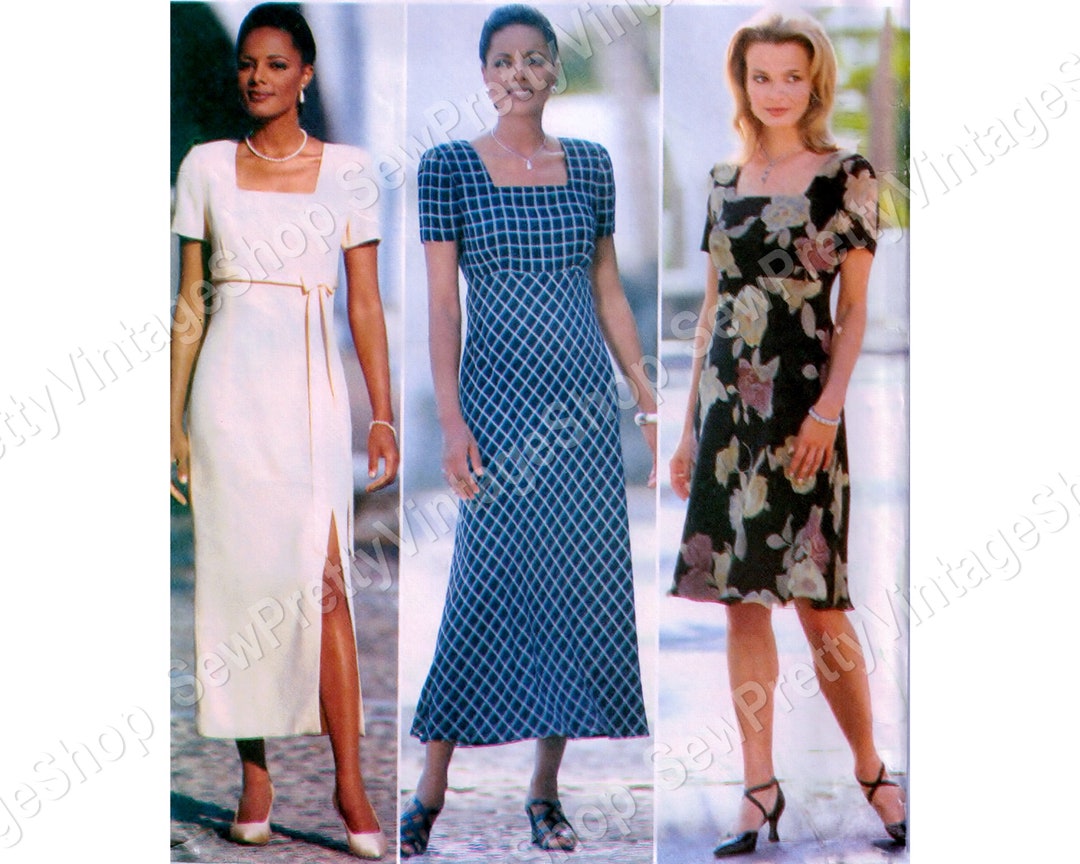 Butterick 4491 90s Empire Waist Dresses: Knee or Ankle Length Pencil or ...