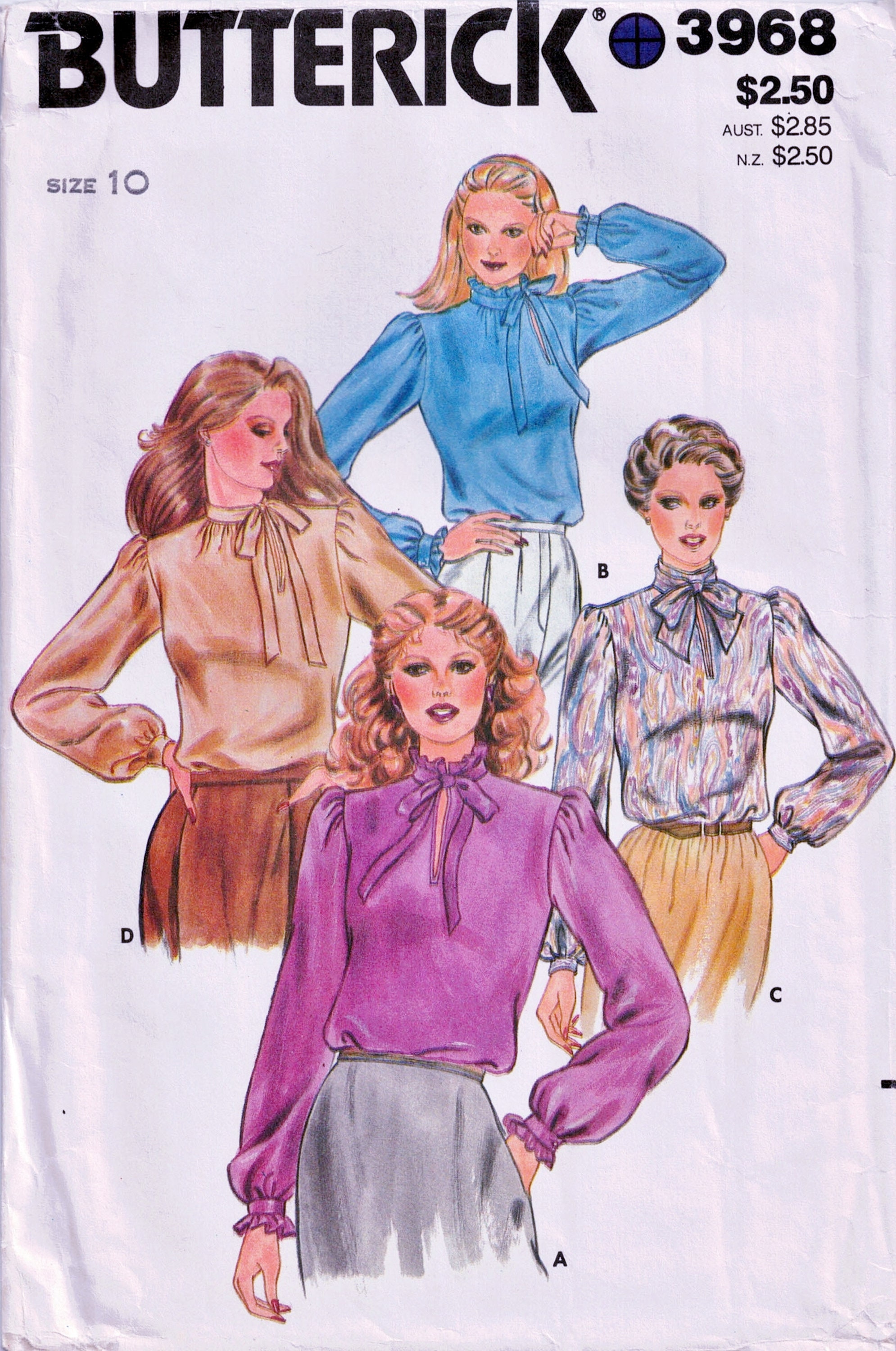Butterick 3968 80s Modest Blouses: High Neck Asymmetrical Tie | Etsy