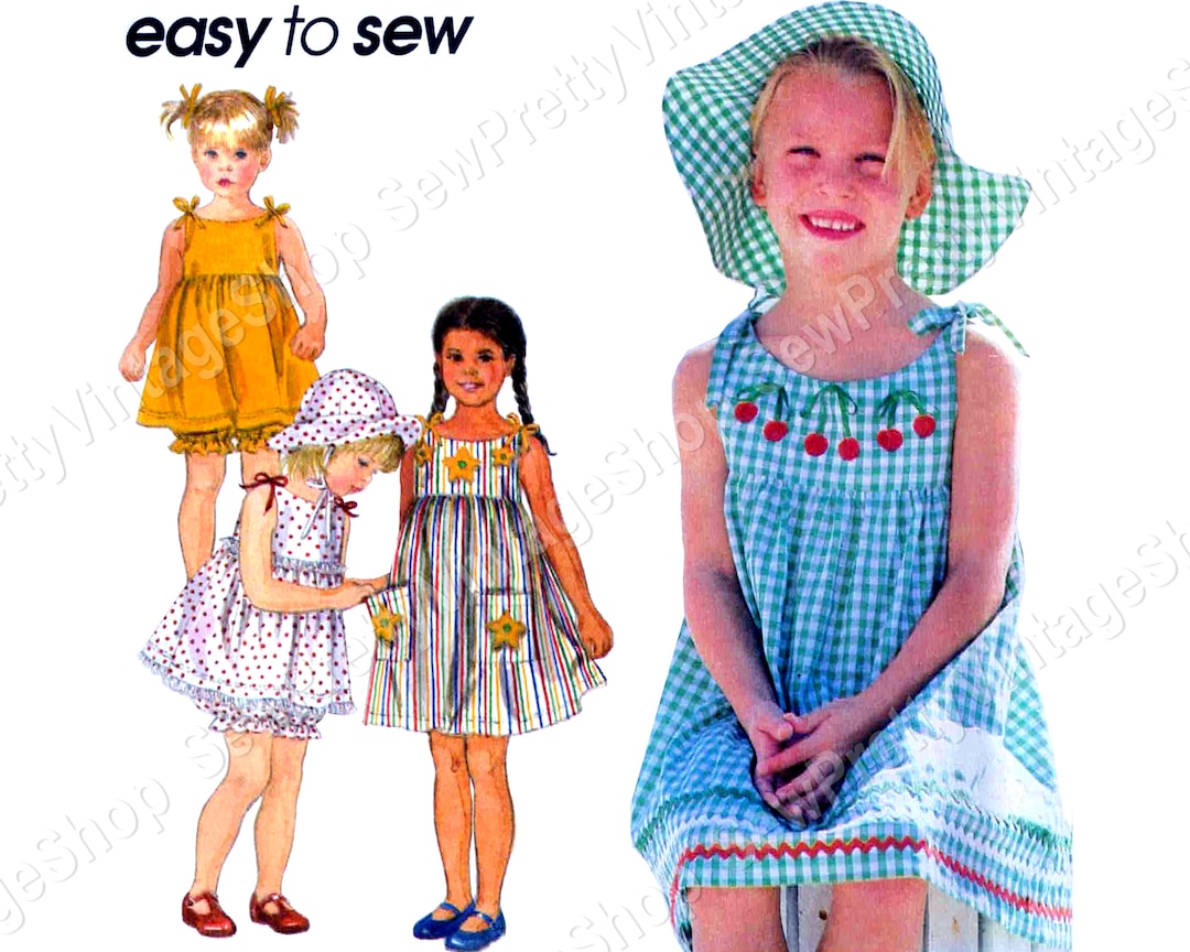 Simplicity 9000 90s Little Girls Summer Dresses: Sun Hat, Yoked Tie ...