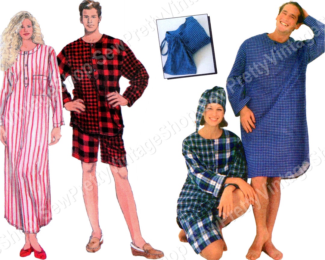 Simplicity 9291 90s Unisex Pajamas: Mens & Womens Nightshirt Nightgown ...