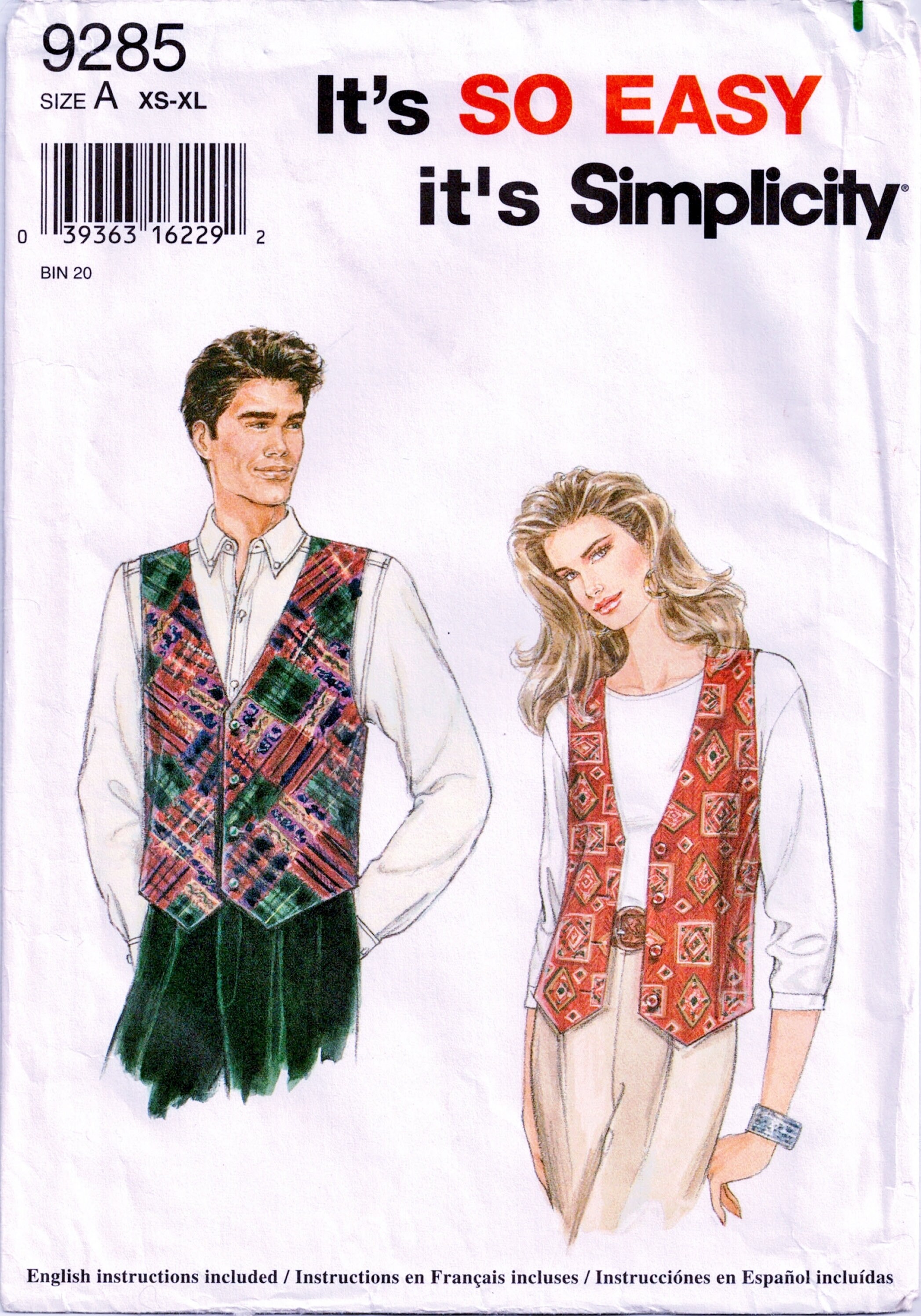 Simplicity 9285 90s Mens & Womens Vests: Button up Weskit Vest | Etsy