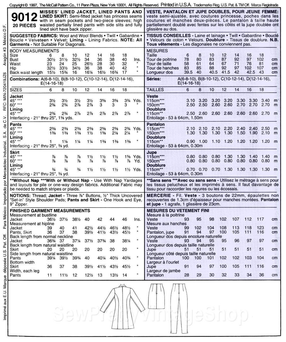 Mccall's 9012 90s Capsule Wardrobe: Long Collared Lined - Etsy