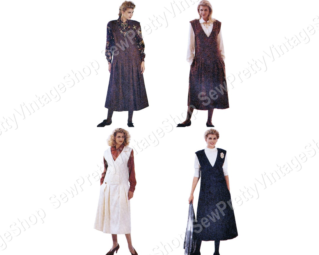 Mccall's 5022 80s 90s Modest Jumpers: Drop Waist Pleated Midi Length V ...